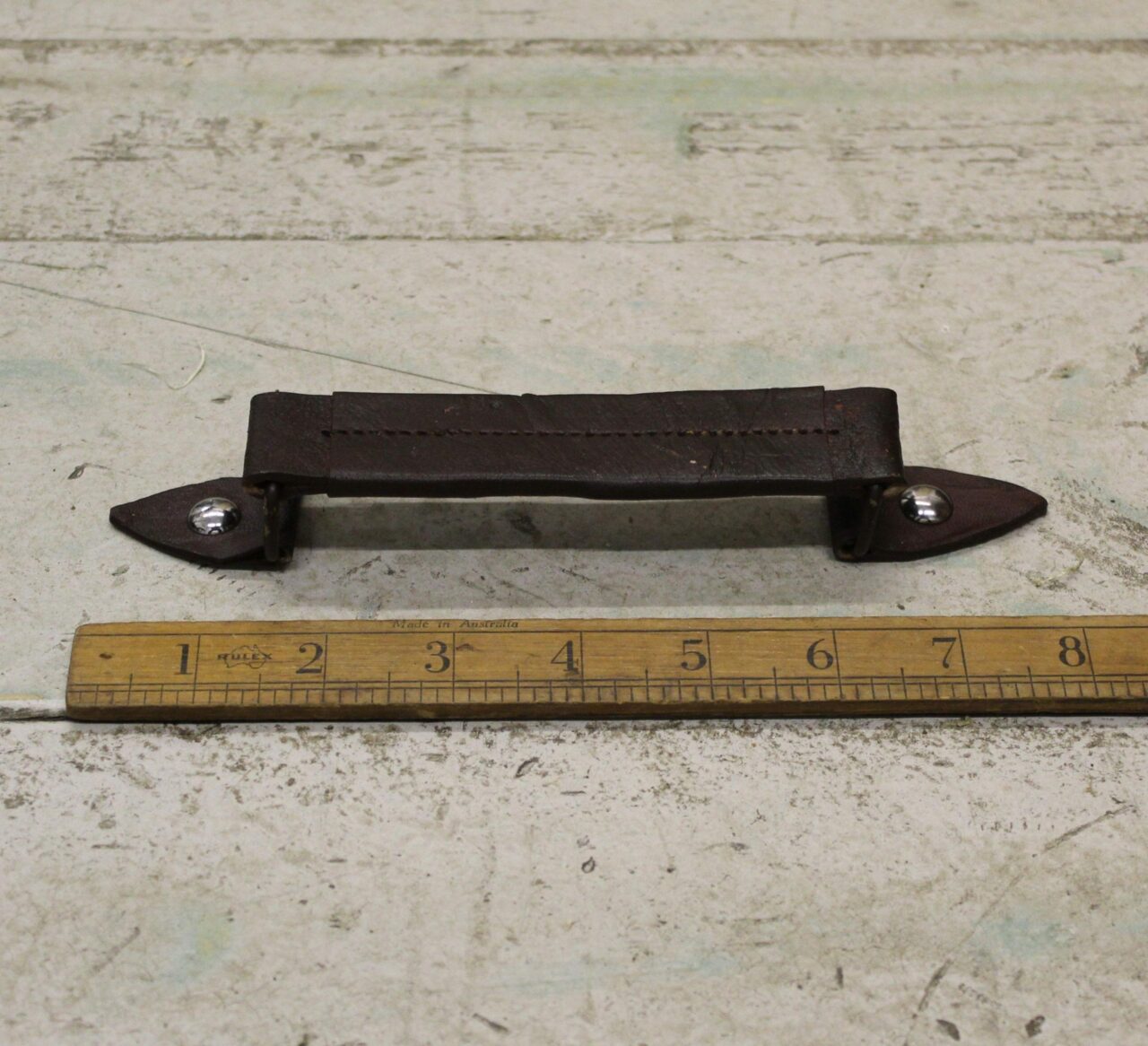 Drawer Handle Fold-Flat Brown Leather Dome Caps Screws 125mm ...