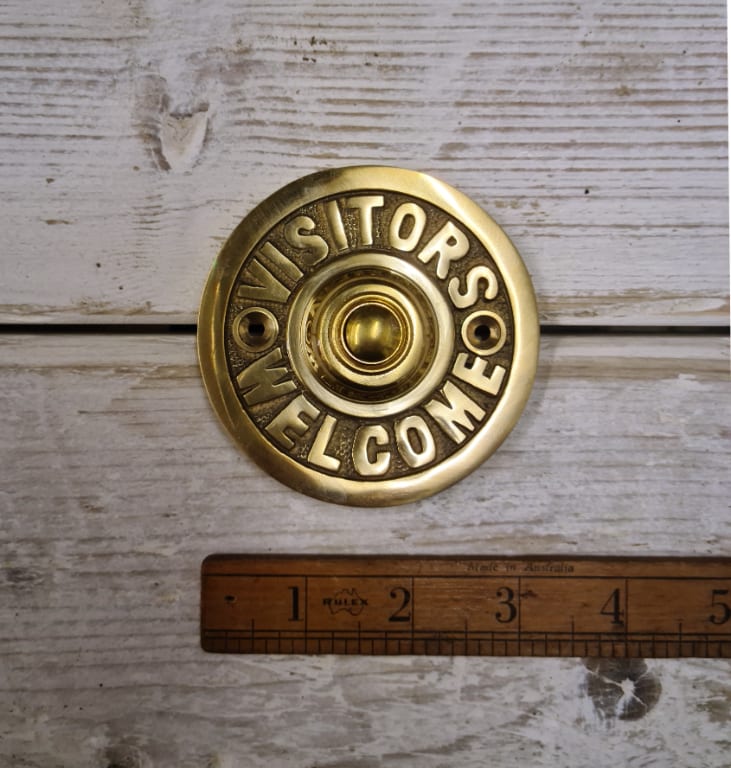 Door Bell Push VISITORS Solid Brass 82mm Diameter – Cottingham Collection