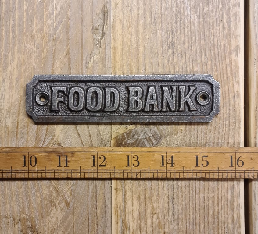 Plaque FOOD BANK Cast Antique Iron 40mm x 160mm – Cottingham Collection