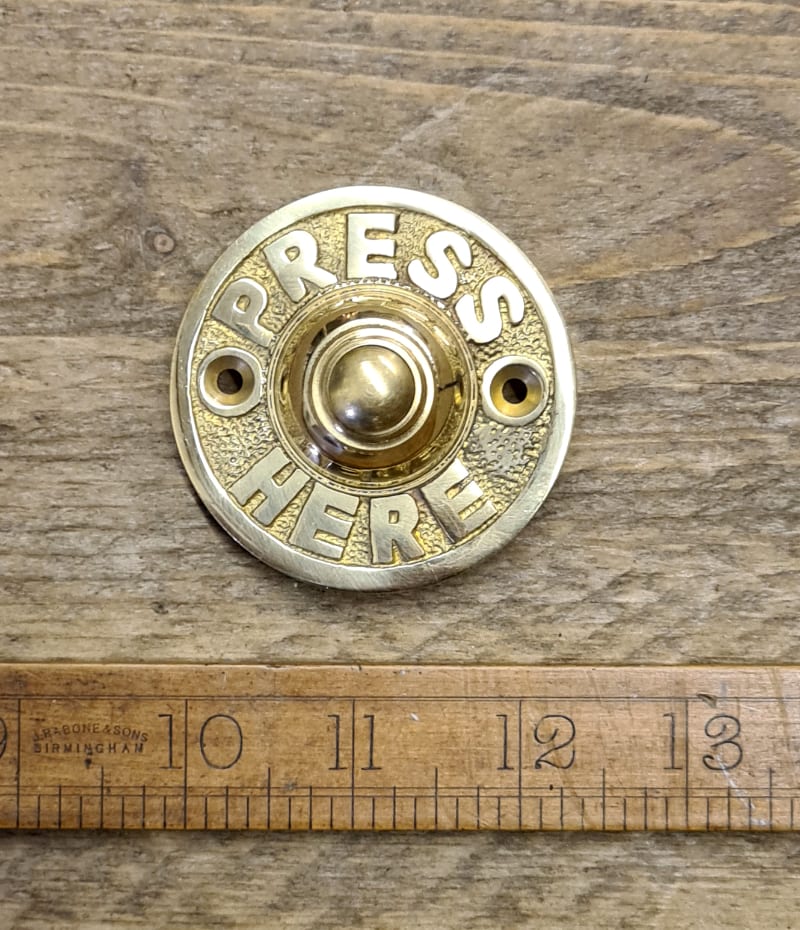 Door Bell Push PRESS HERE Solid Brass 62mm Diameter – Cottingham Collection