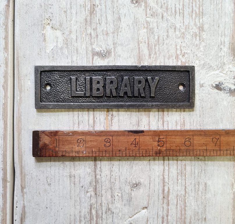 Plaque LIBRARY Antique Iron 150mm x 40mm – Cottingham Collection